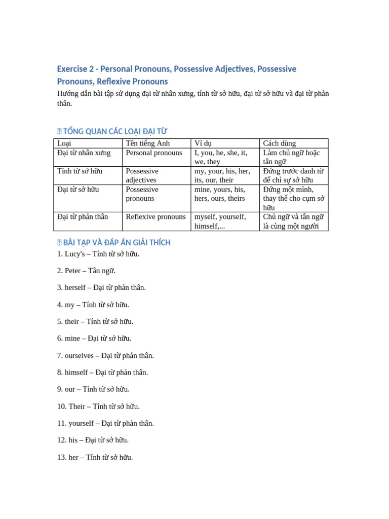 Exercise2 Pronouns Guide | PDF