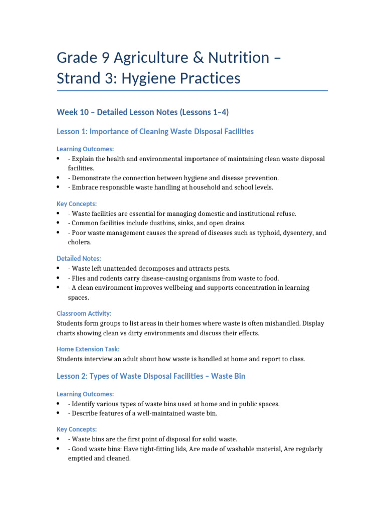 Grade9 Hygiene Practices Week10 With Images | PDF | Waste | Hygiene
