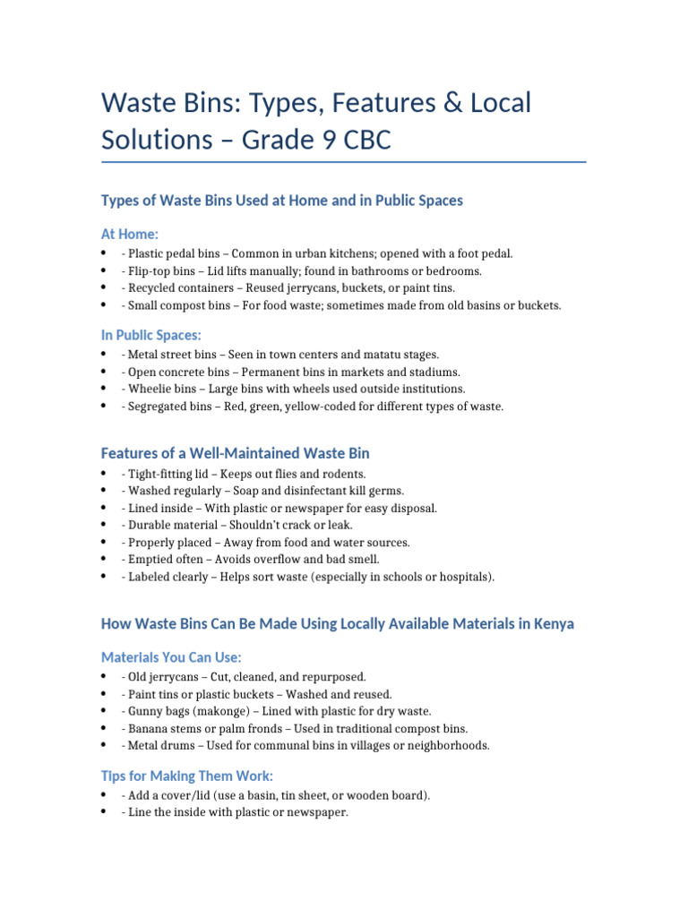 Waste Bins CBC Notes | PDF