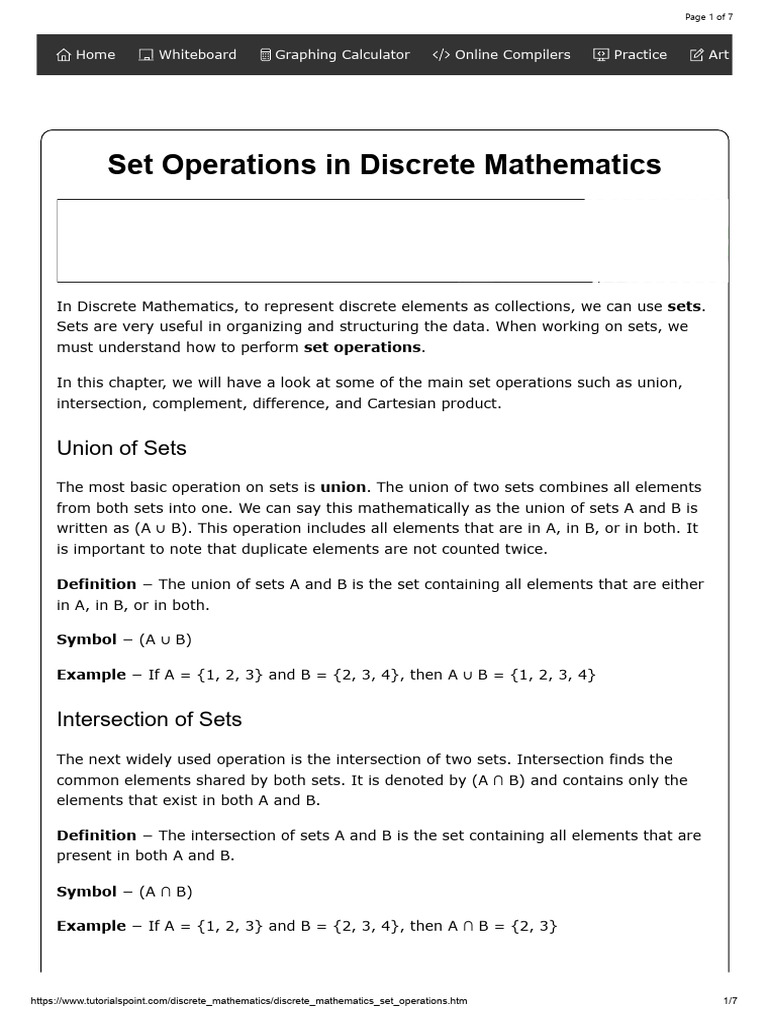 Set Operations in Discrete Mathematics | PDF | Set (Mathematics ...