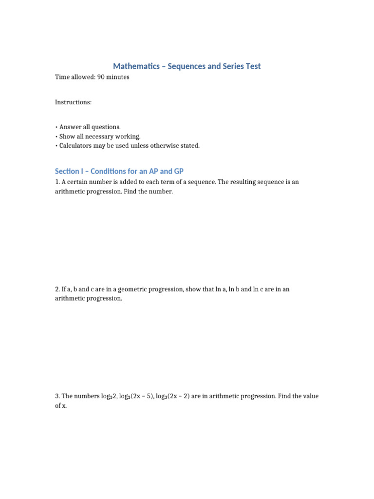 Sequences and Series Test | PDF