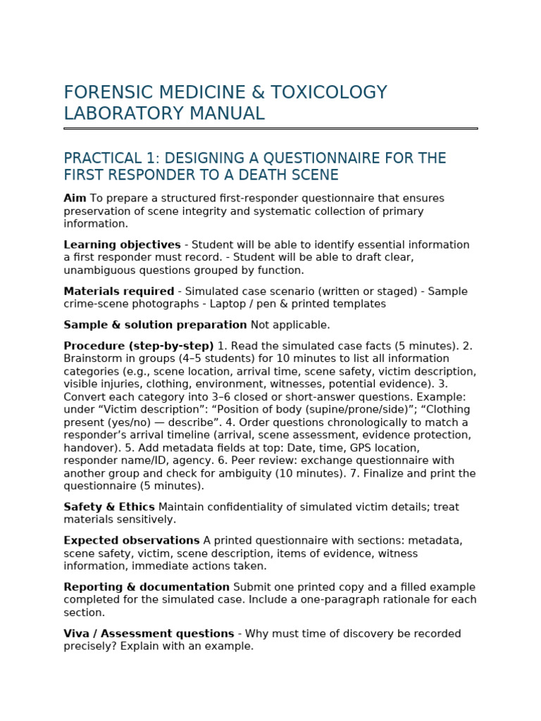 Forensic Medicine & Toxicology Laboratory Manual | PDF | Thin Layer ...