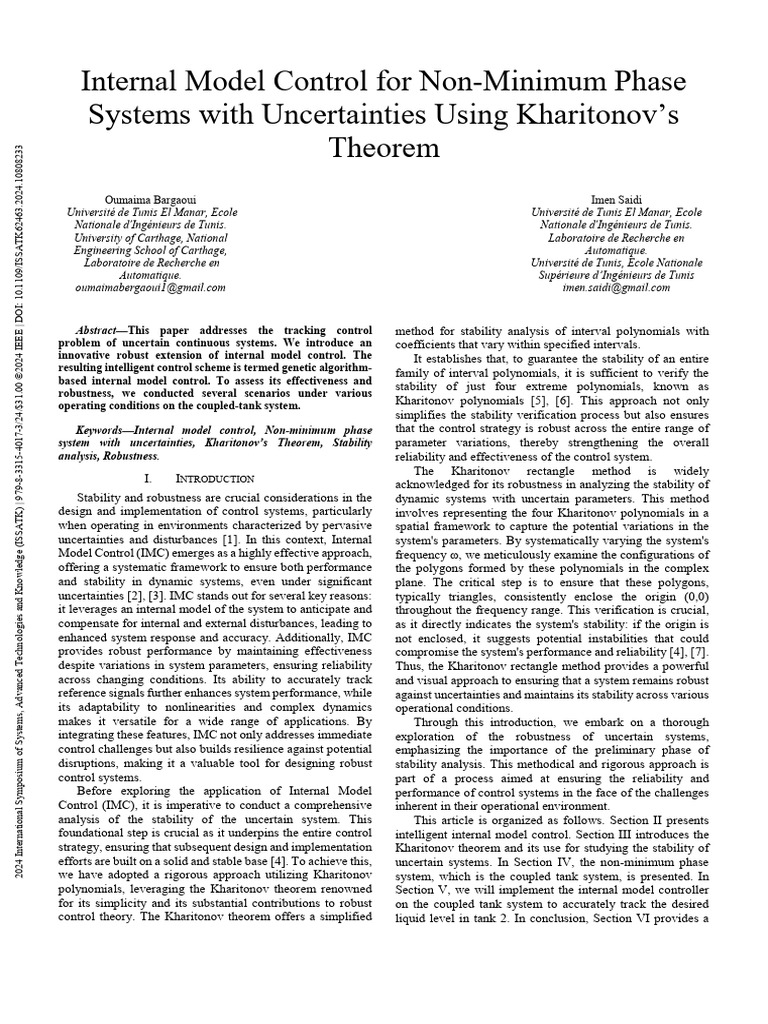 Internal Model Control for Non-Minimum Phase Systems With Uncertainties ...