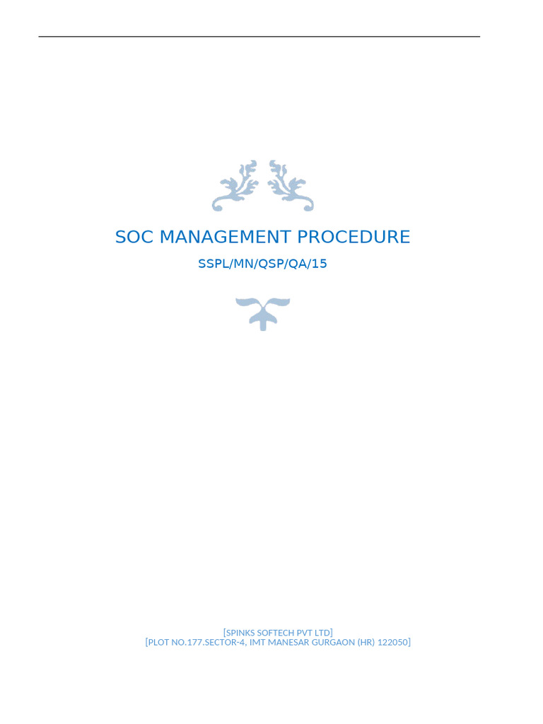 SSPL MN QSP QA 15 SOC Management Procedure | PDF