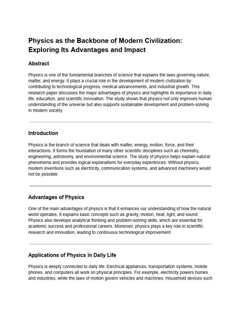 Physics As The Backbone of Modern Civilization - Exploring Its ...