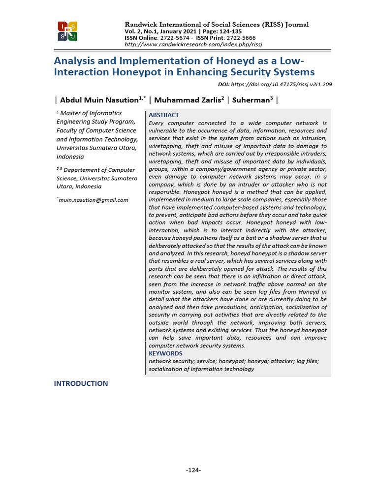 Analysis and Implementation of Honeyd As A Low-Int | PDF | Port ...