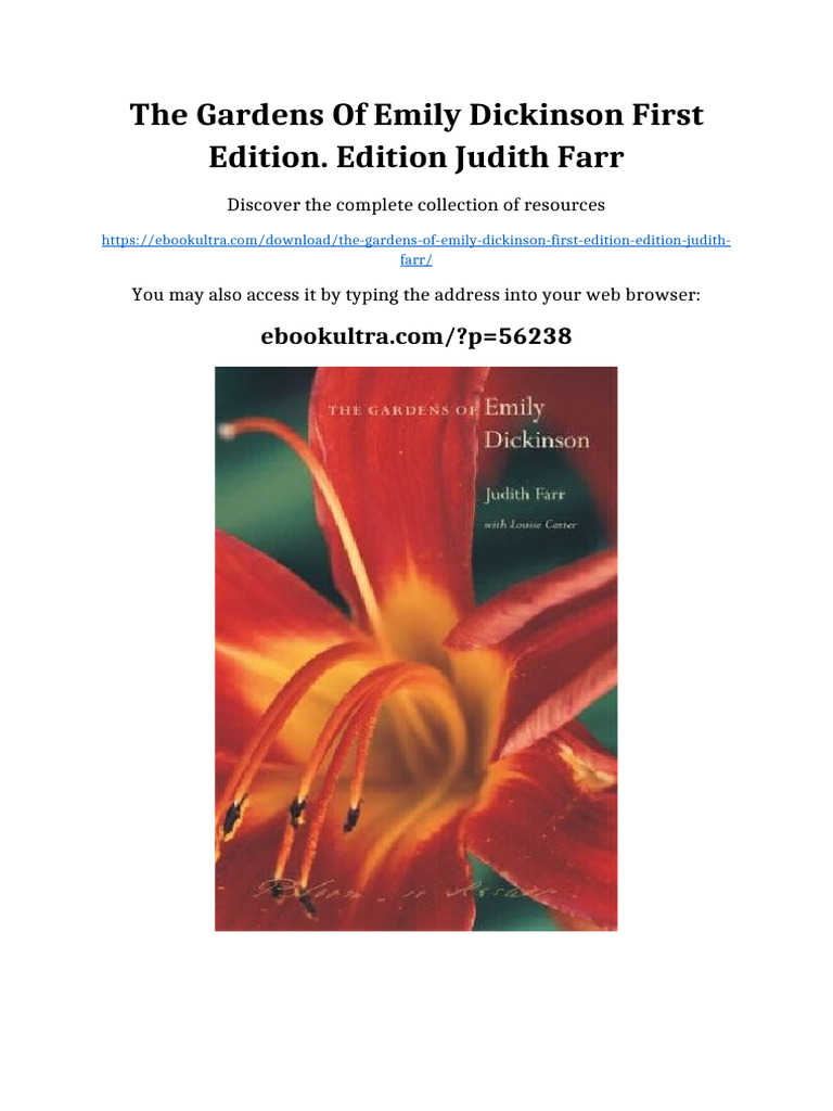 The Gardens of Emily Dickinson First Edition. Edition Judith Farr ...
