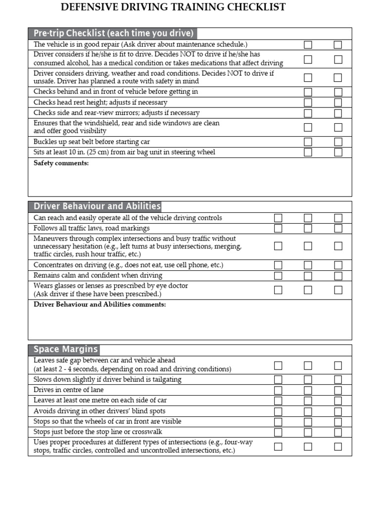 Defensive Driving Training Matrix Checklist TT | PDF | Traffic ...