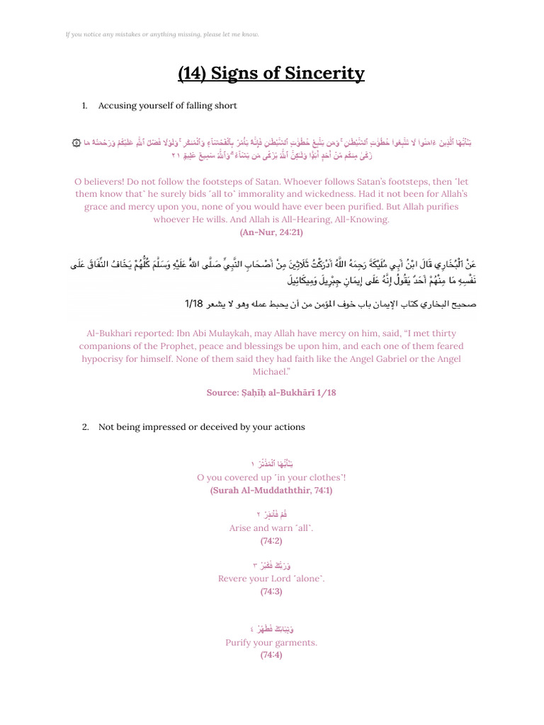 (14) Signs of Sincerity | PDF | Religious Belief And Doctrine ...