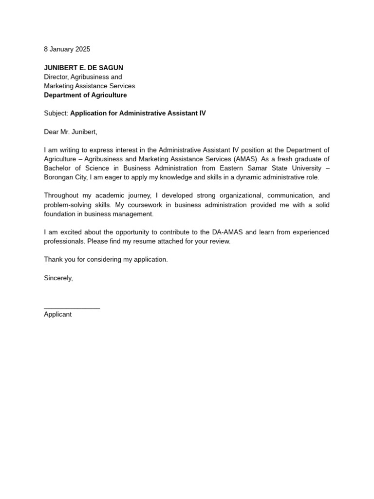 Application Letter - DA (AMAS) | PDF