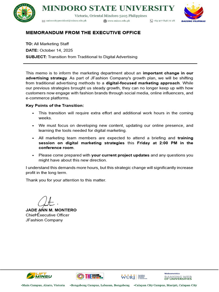 Memorandum From The Executive Office | PDF