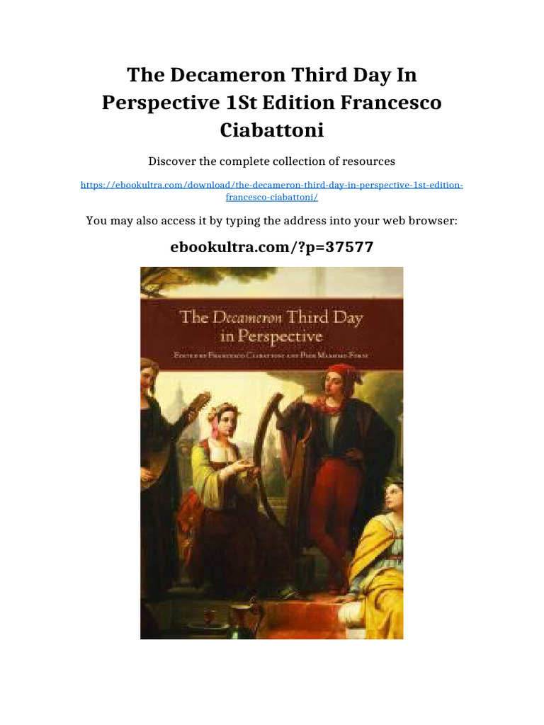 The Decameron Third Day in Perspective 1st Edition Francesco Ciabattoni ...