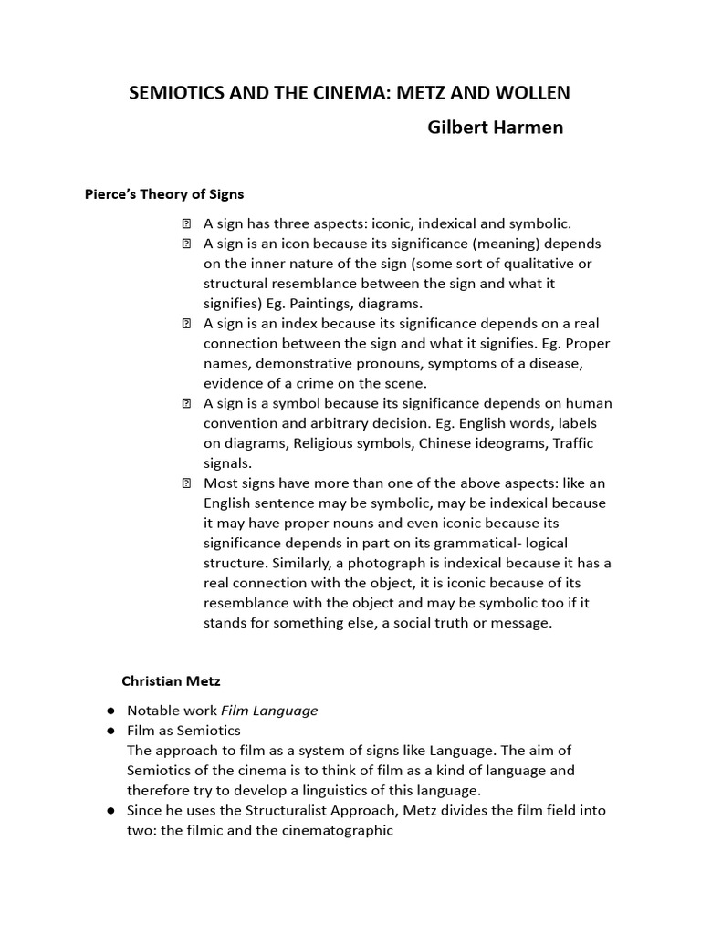 Semiotics and the Cinema.docx | PDF | Semiotics | Linguistics