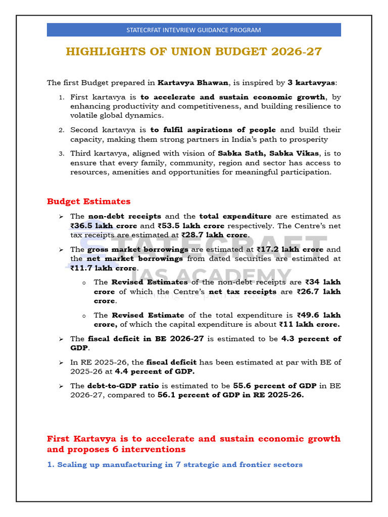 Highlights of Union Budget 2026 | PDF | Taxes | Tax Exemption