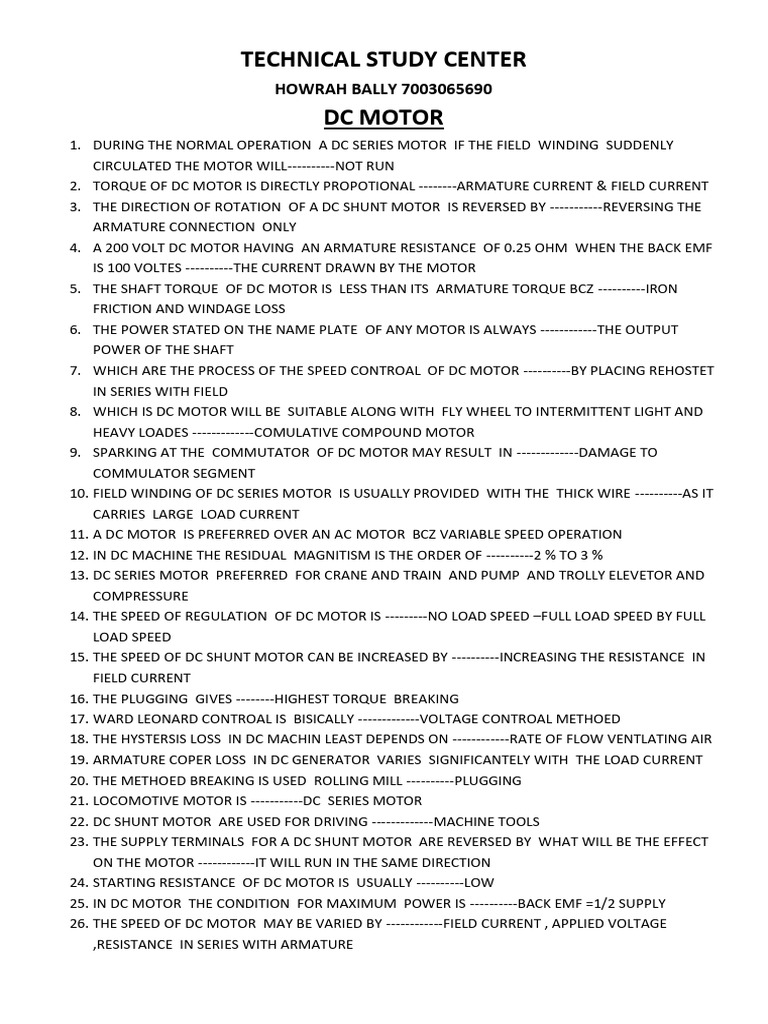 DC Motor Question 2025 WB | PDF | Electric Motor | Direct Current