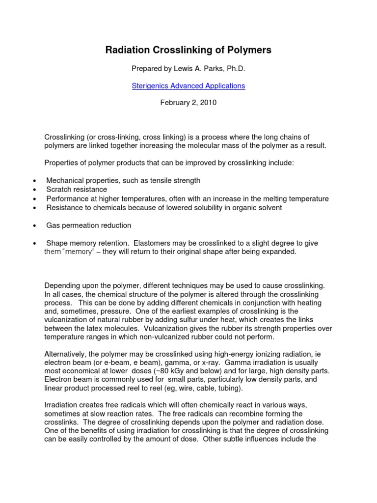 Radiation Crosslinking Of Polymers Pdf Cross Link Polymers