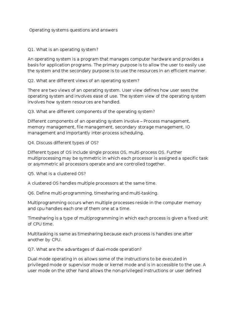 Operating System Questions and Answers | PDF | Thread (Computing ... Operating System Questions and Answers | PDF | Thread (Computing ...