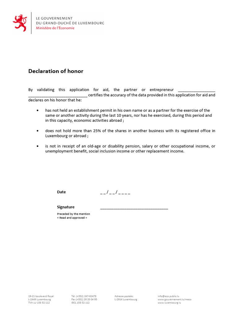 Declaration Honneur en | PDF