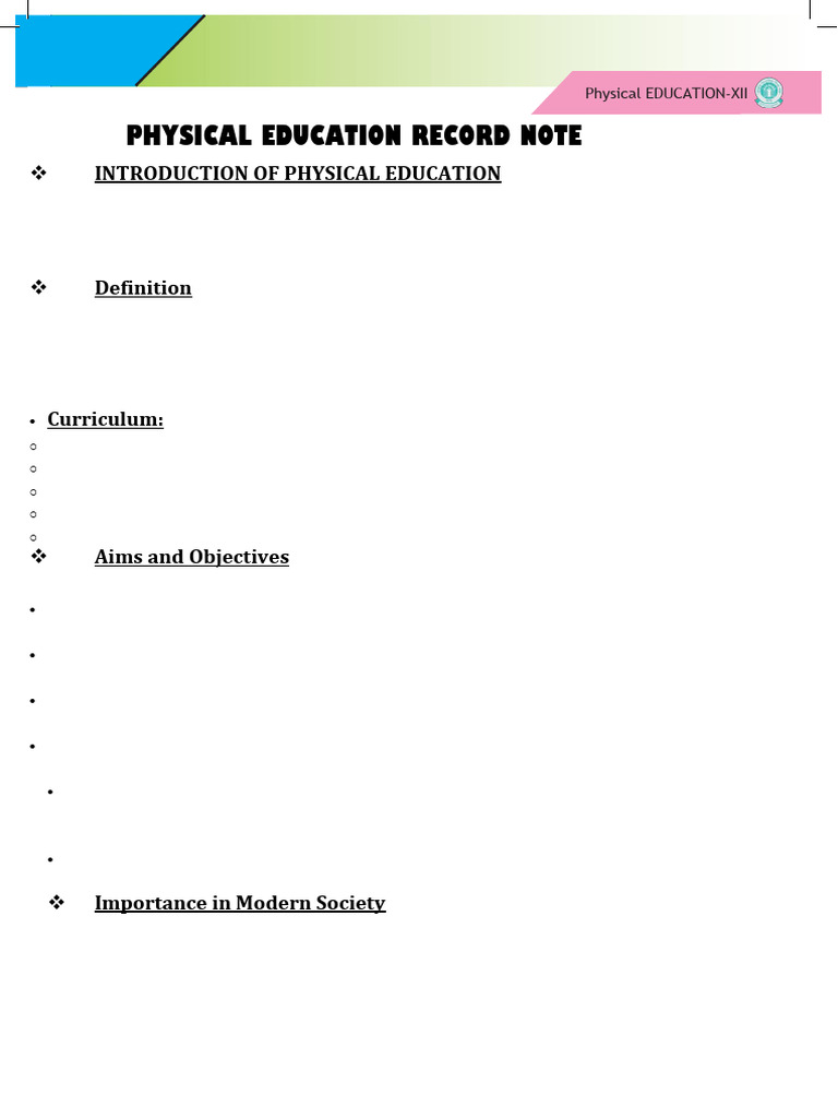 Physical Education Record Note | PDF | Asana | Physical Education