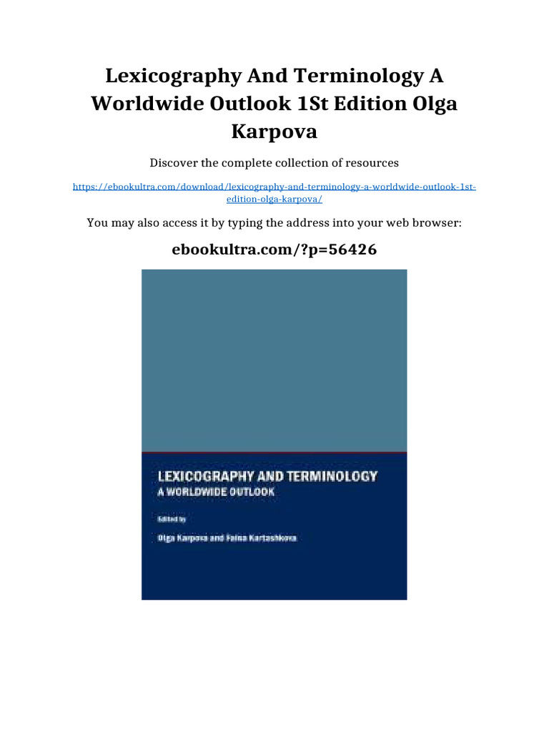 Lexicography and Terminology A Worldwide Outlook 1st Edition Olga ...