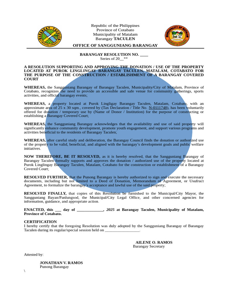 Barangay Resolution Covered Court | PDF | Justice | Crime & Violence