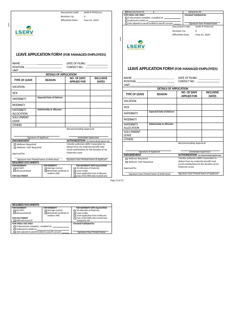 Leave Application Form | PDF | Signature | Payroll