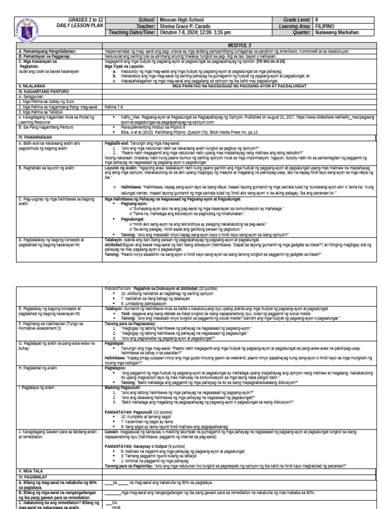 Filipino 8 q2 Module 3 | PDF
