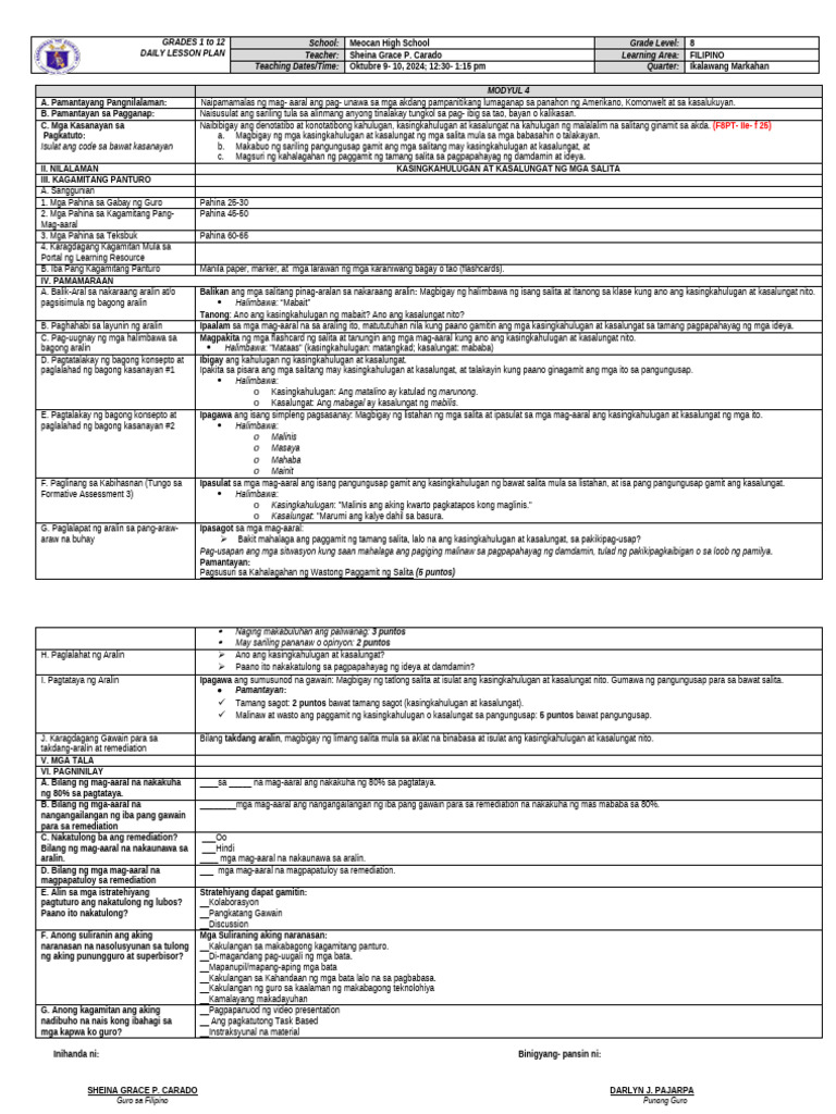 Filipino 8 q2 Module 4 | PDF