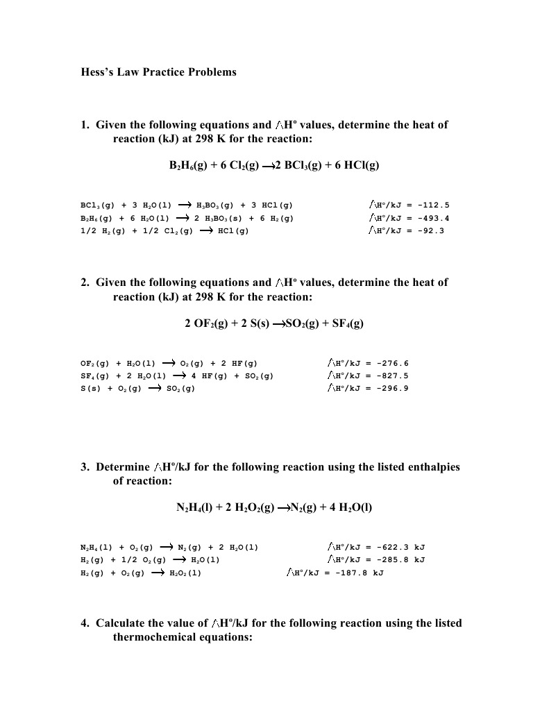 Hess Law Practice | PDF | Science & Mathematics