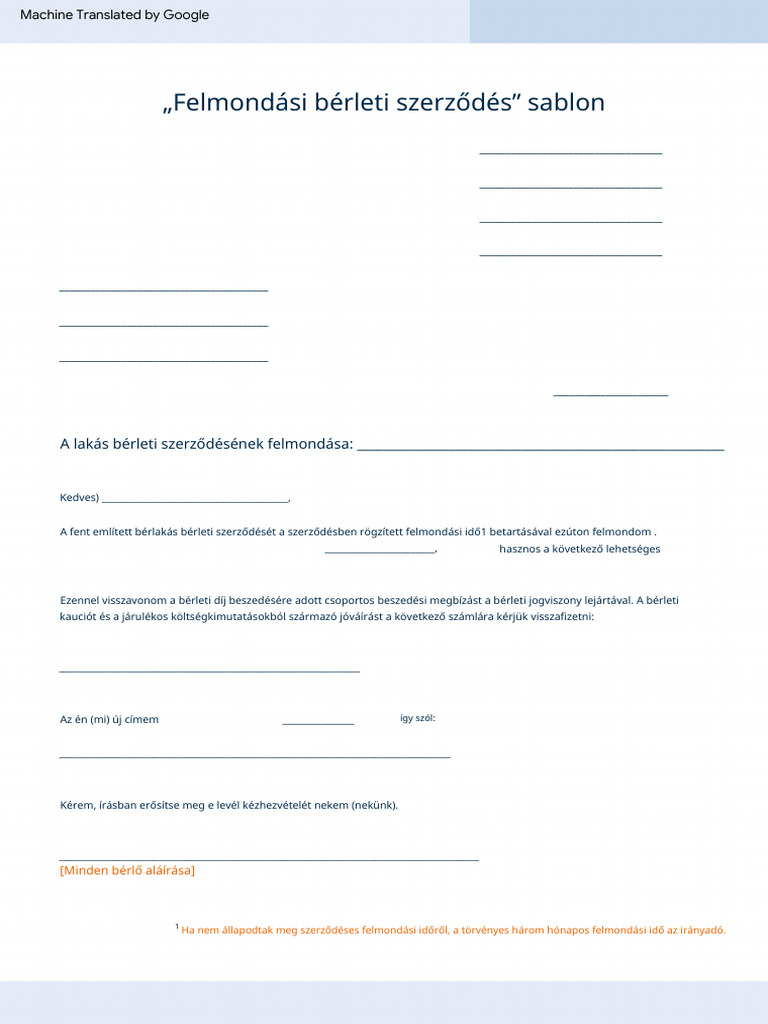Berleti Szerzodes Felmondasa | PDF