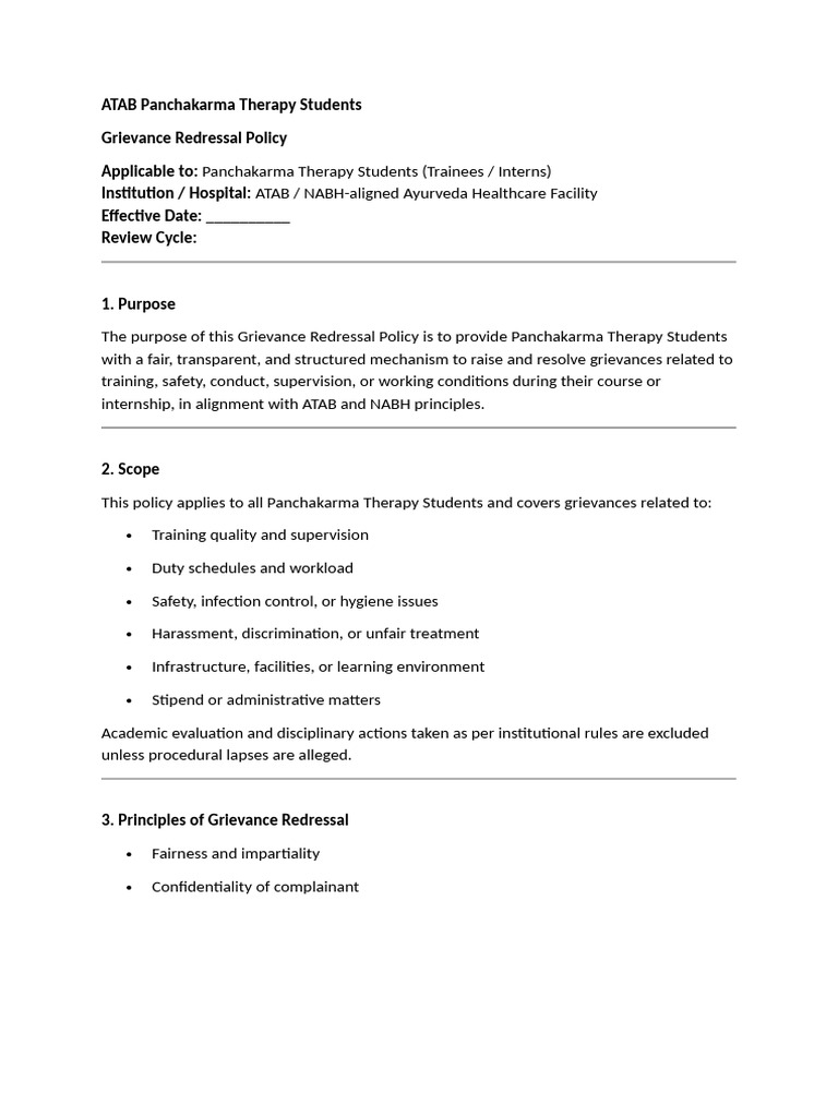 ATAB - Grievance Policy | PDF | Ayurveda | Justice