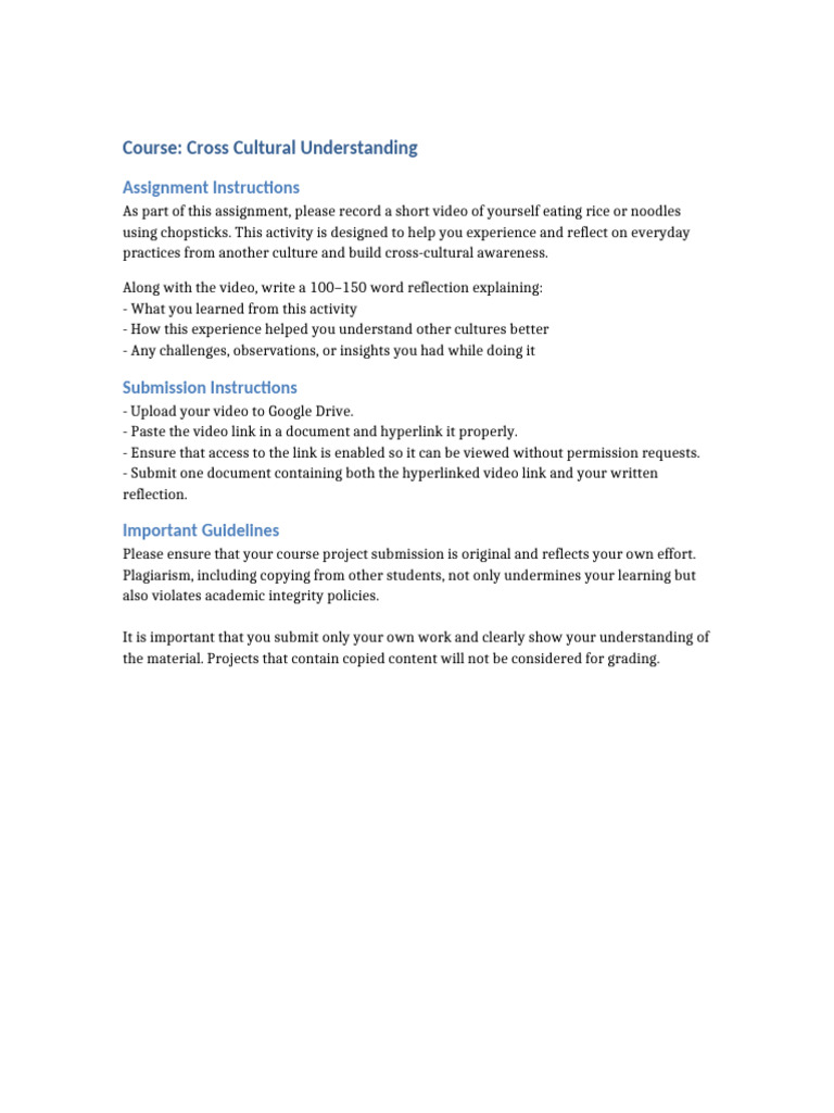 Cross Cultural Understanding Assignment | PDF