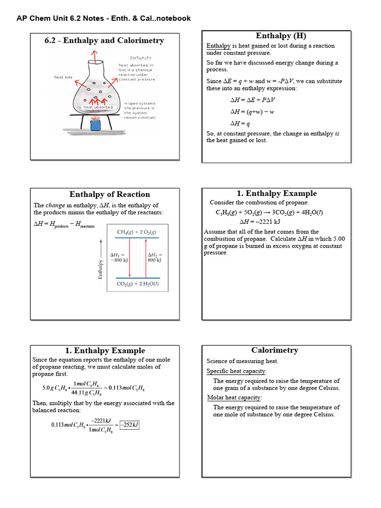 AP Chem Unit 6.2 Notes - Calorimetry 1 | PDF | Enthalpy | Heat