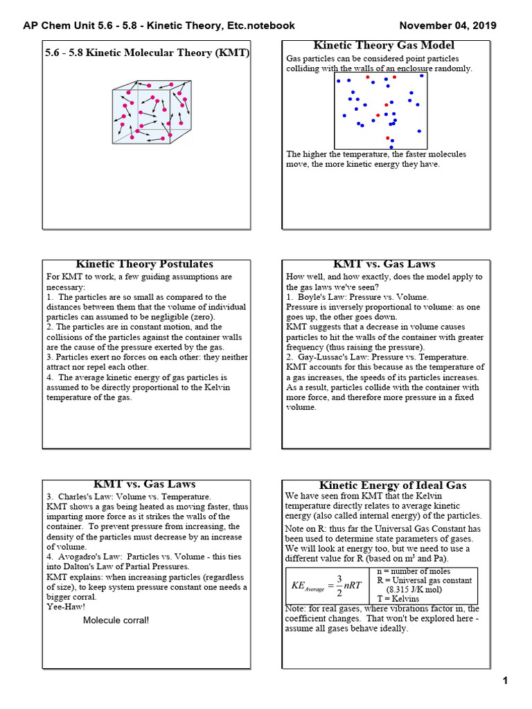 AP Chem Unit 5.6 - 5.8 - Kinetic Theory | PDF | Gases | Mole (Unit)
