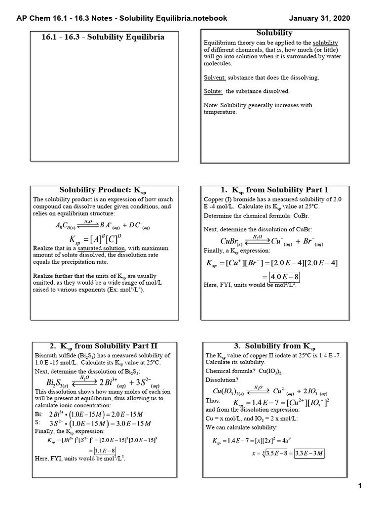 Chem 16.1 - 16.3 Notes - Solubility Equilibria | PDF | Solubility ...