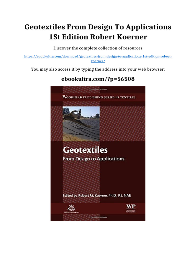 Geotextiles From Design to Applications 1st Edition Robert Koerner full ...