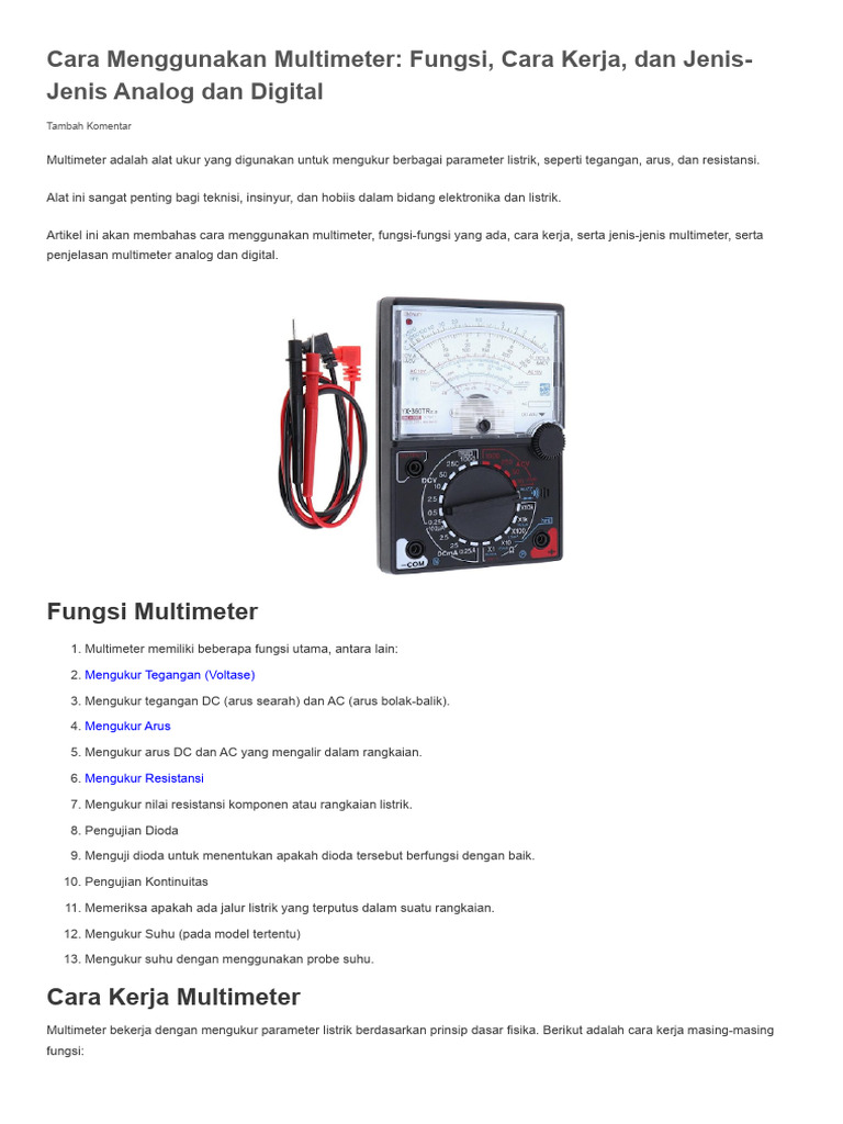 Cara Menggunakan Multimeter - Fungsi, Cara Kerja, Dan Jenis-Jenis ...