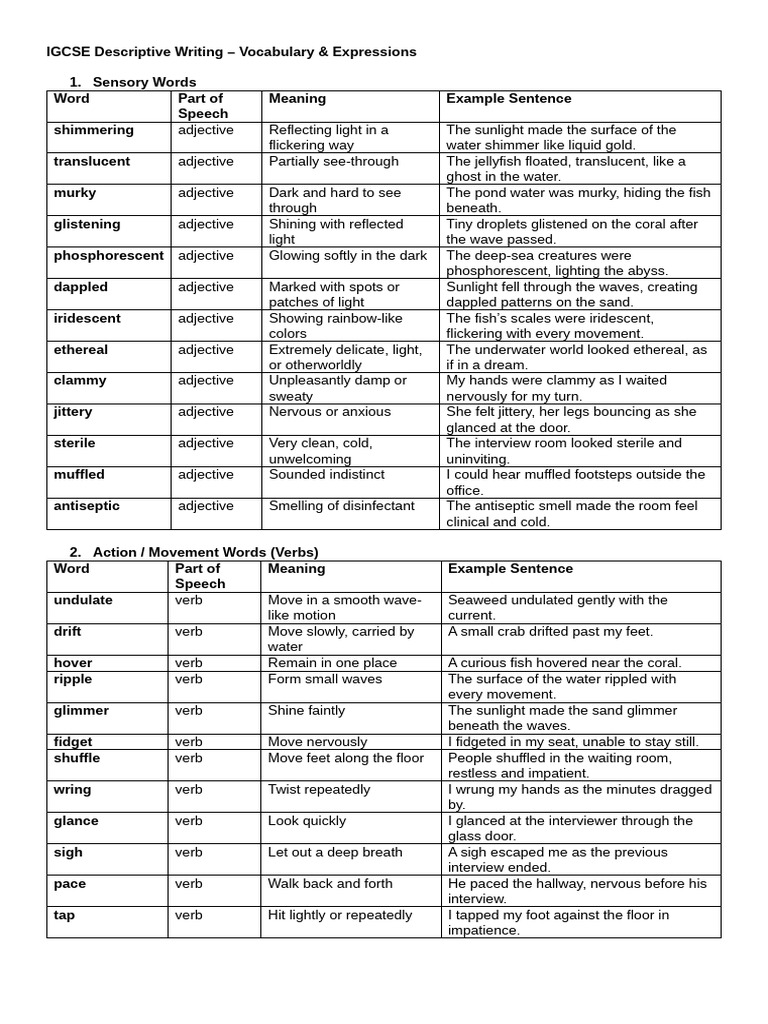 Day-4-Descriptive Writing-Vocabulary 1 | PDF | Verb