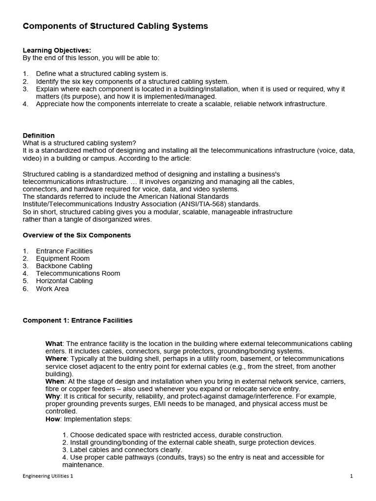 Components of Structured Cabling Systems | PDF | Electrical Engineering ...