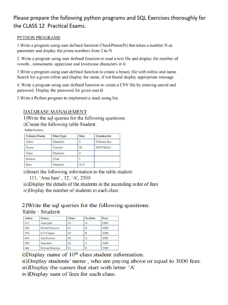 Programs of CLASS 12 | PDF