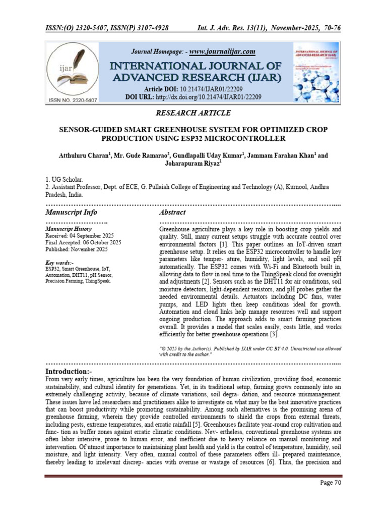 SENSOR-GUIDED SMART GREENHOUSE SYSTEM FOR OPTIMIZED CROP PRODUCTION ...