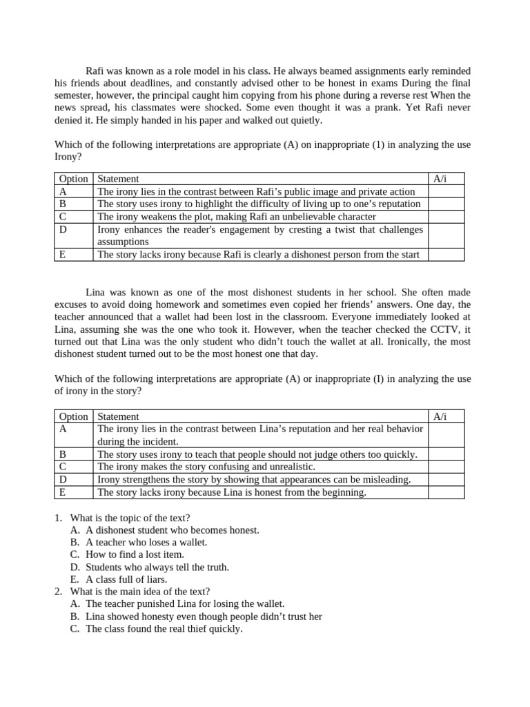 Soal Narrative Text - Rafi - 2025 | PDF | Irony