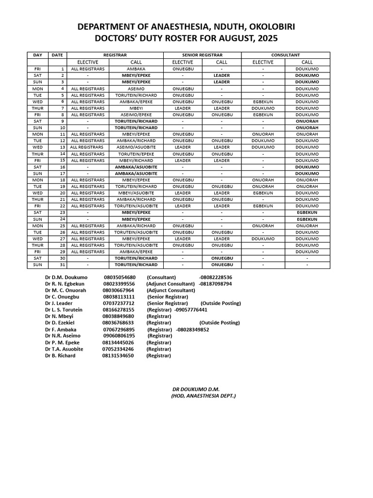 August 2025 Roster | PDF