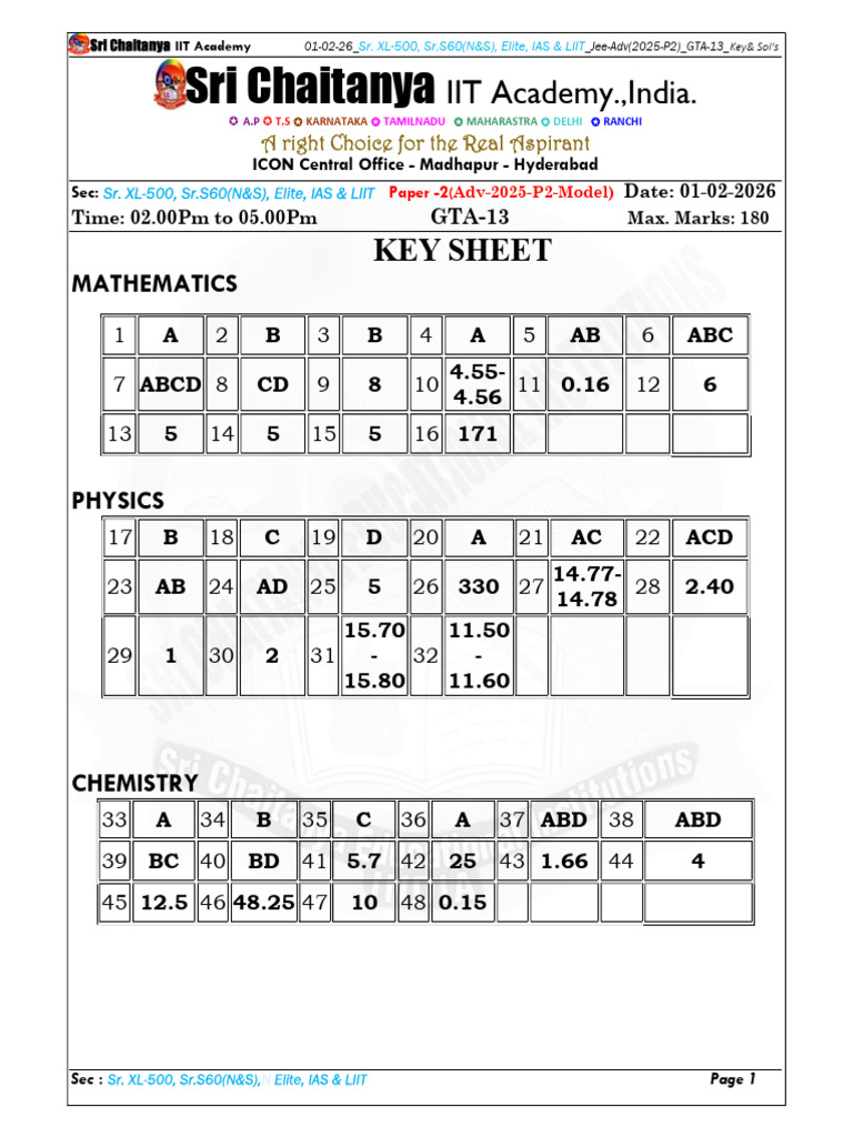 GTA-13_Key & Sols (P2) | PDF | Physical Chemistry | Physical Quantities