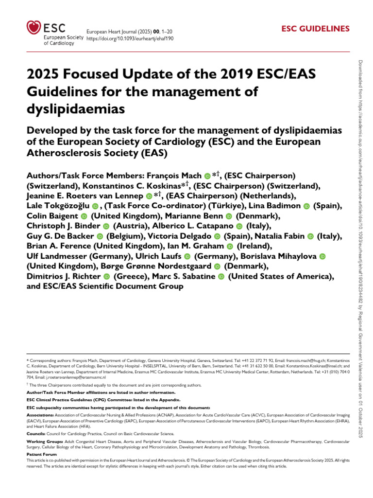 2025 DLP Esc | PDF | Atherosclerosis | Low Density Lipoprotein
