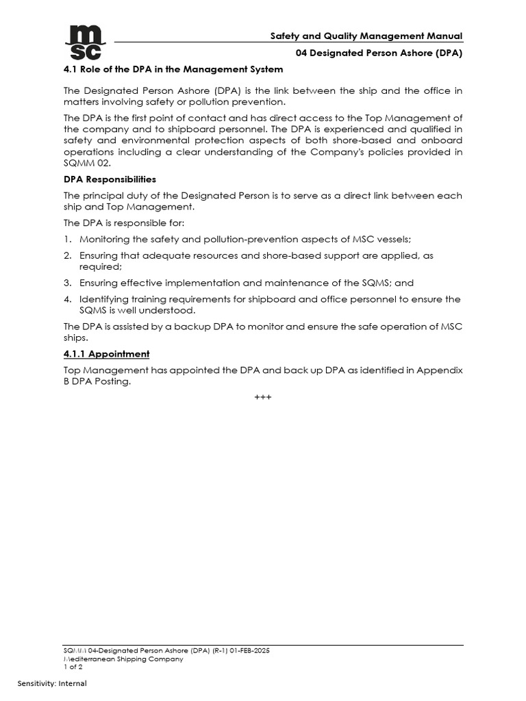 SQMM 04- Designated Person Ashore (DPA) | PDF | Ships