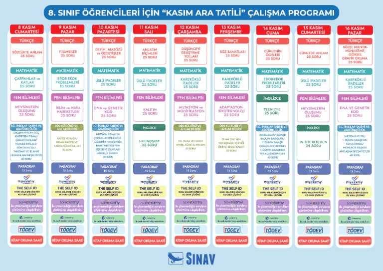 8sinif Sinav 2025 Ara Tatil Calisma Programi | PDF