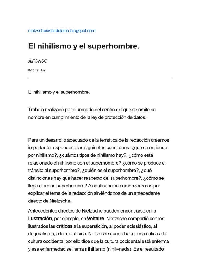 El Nihilismo y El Superhombre. | PDF | Friedrich Nietzsche | Nihilismo