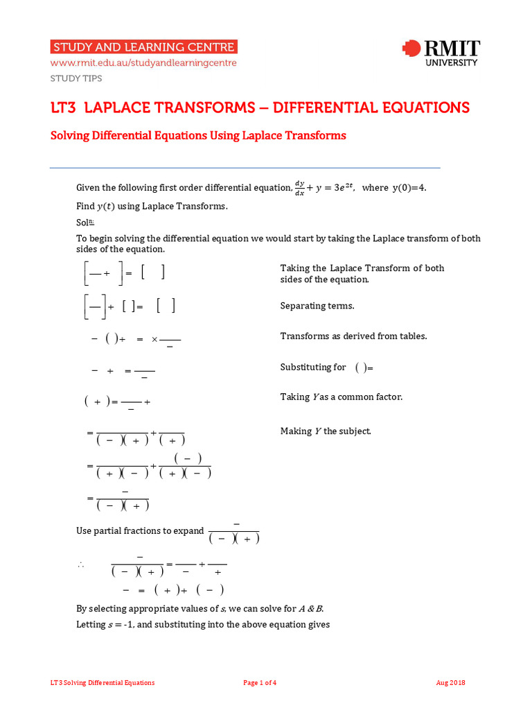 LT3 Solving Differential Equations | PDF | Equations | Laplace Transform