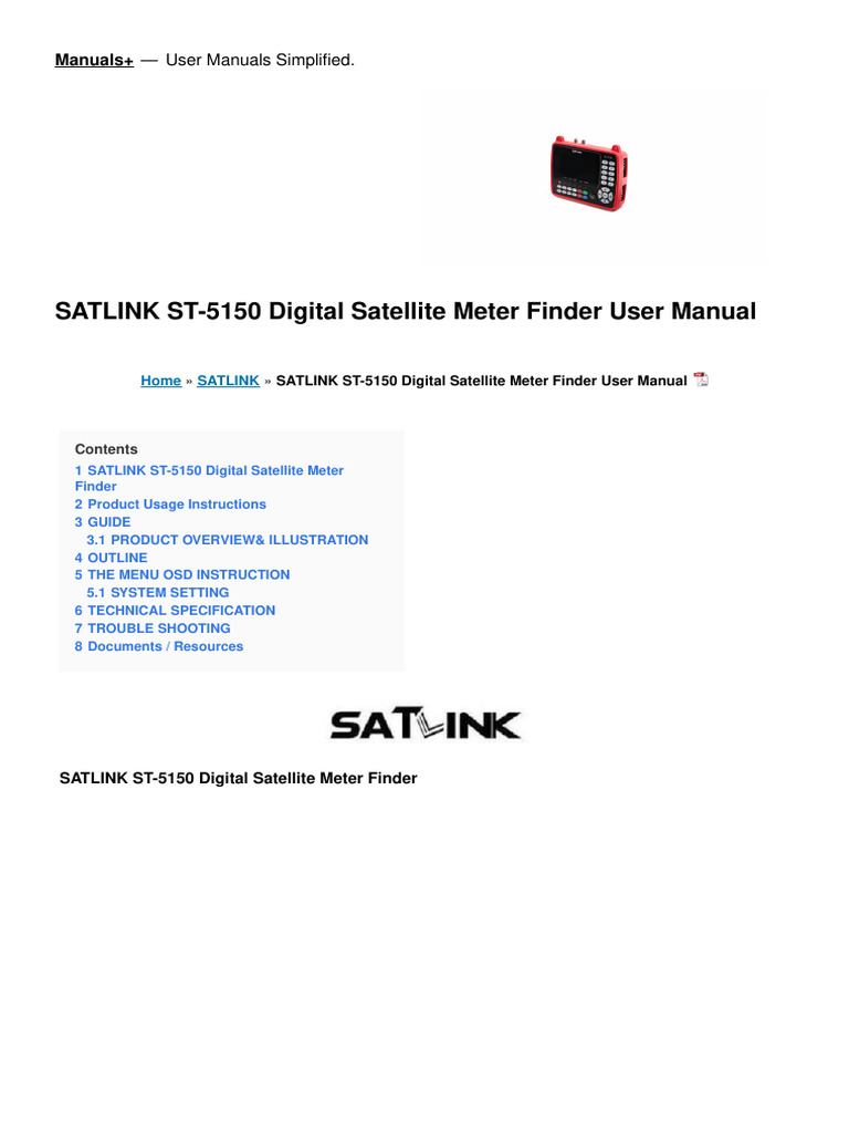 ST 5150 Digital Satellite Meter Finder Manual | PDF | Usb | Hdmi